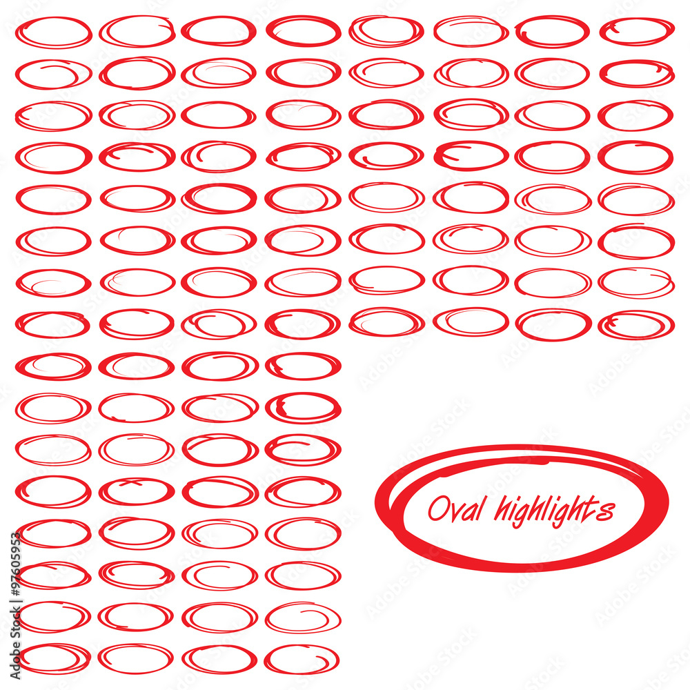 Large collection of red oval, highlight circle, red pen drawn marks ...
