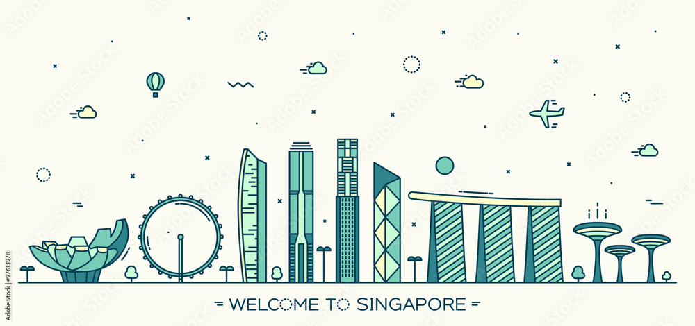 Skyline Singapore vector illustration linear style Stock Vector | Adobe ...