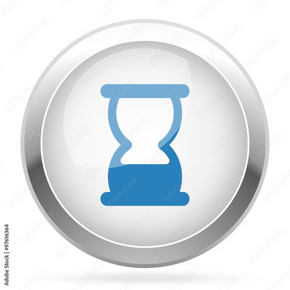 Blue Hourglass icon on white glossy chrome app button Stock Vector ...