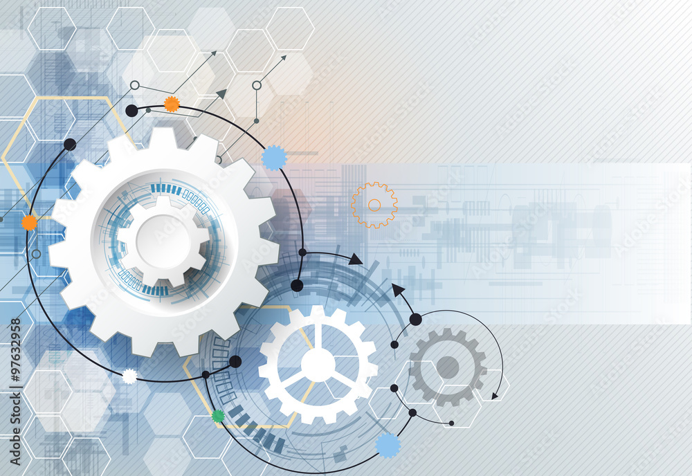 Vector illustration gear wheel, hexagons and circuit board, Hi-tech digital technology and ...