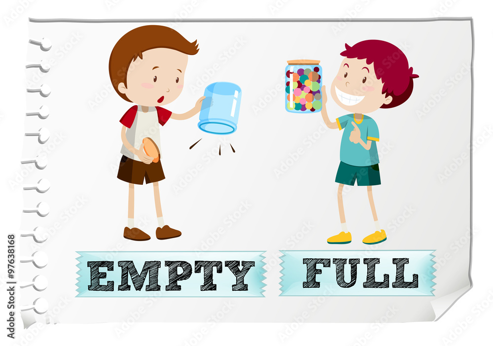 Opposite adjectives with empty and full Stock Vector | Adobe Stock