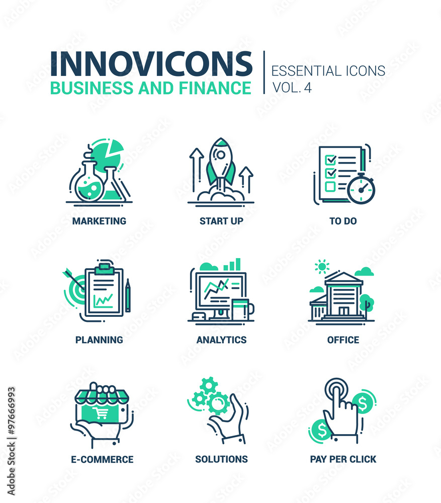 Set of modern office thin line flat design icons, pictograms. Business ...