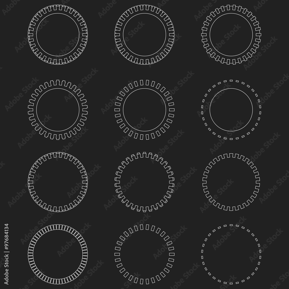 Tire Track Vector Round Border Frame Set. Overlay Logo Design Frame ...