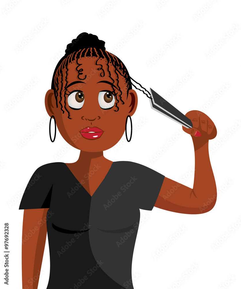 cartoon vector illustration of a lady plaiting hair Stock Vector ...
