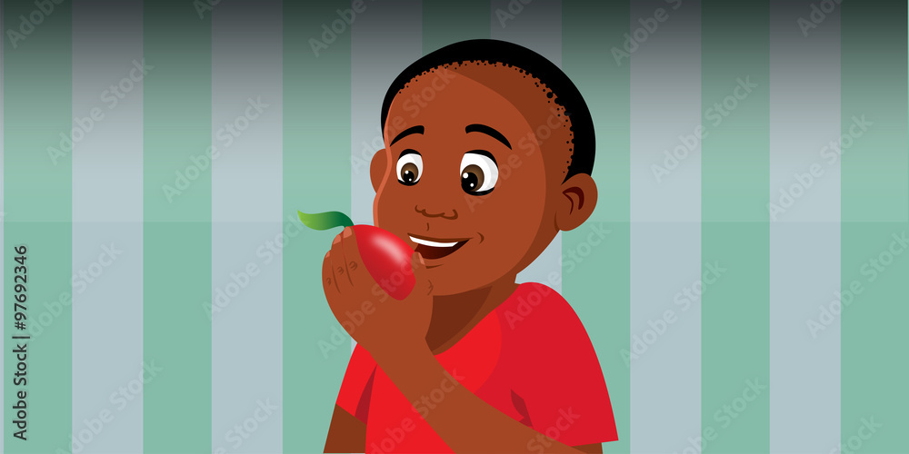 cartoon vector illustration of a boy eating apple Stock Vector | Adobe ...