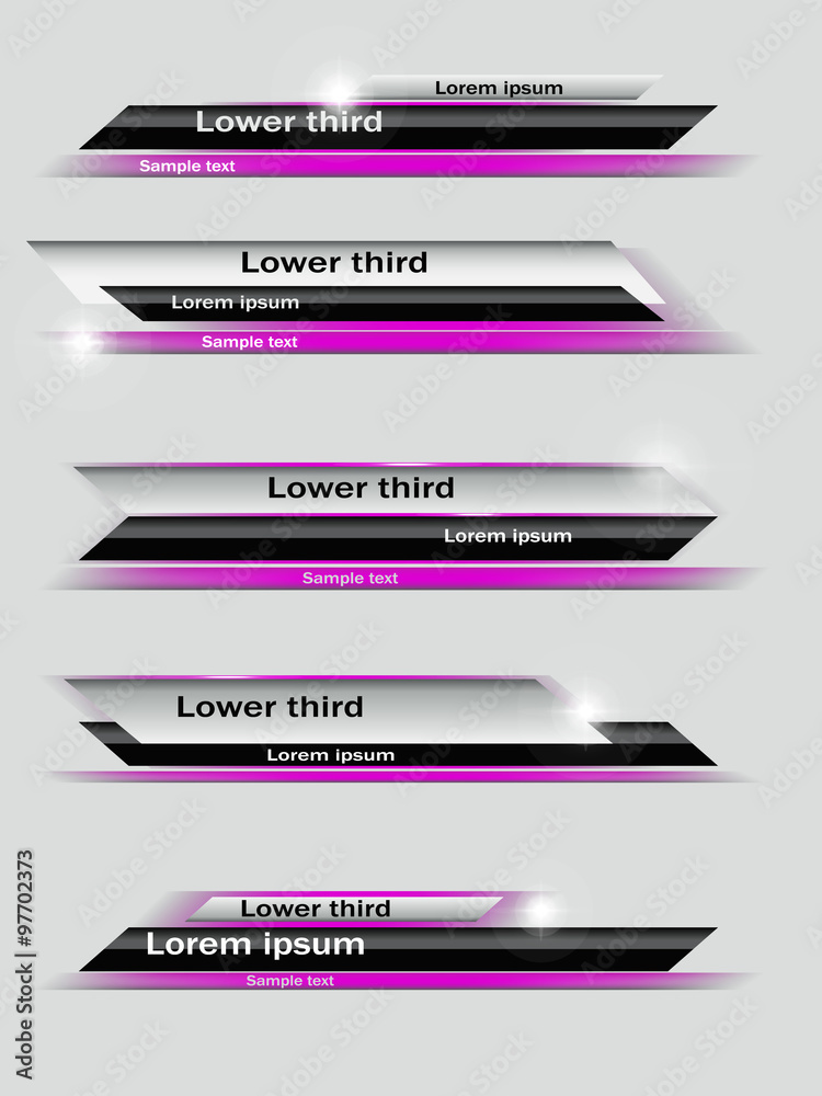 Set of violet, black, gray banners of lower third. Vector illustration ...