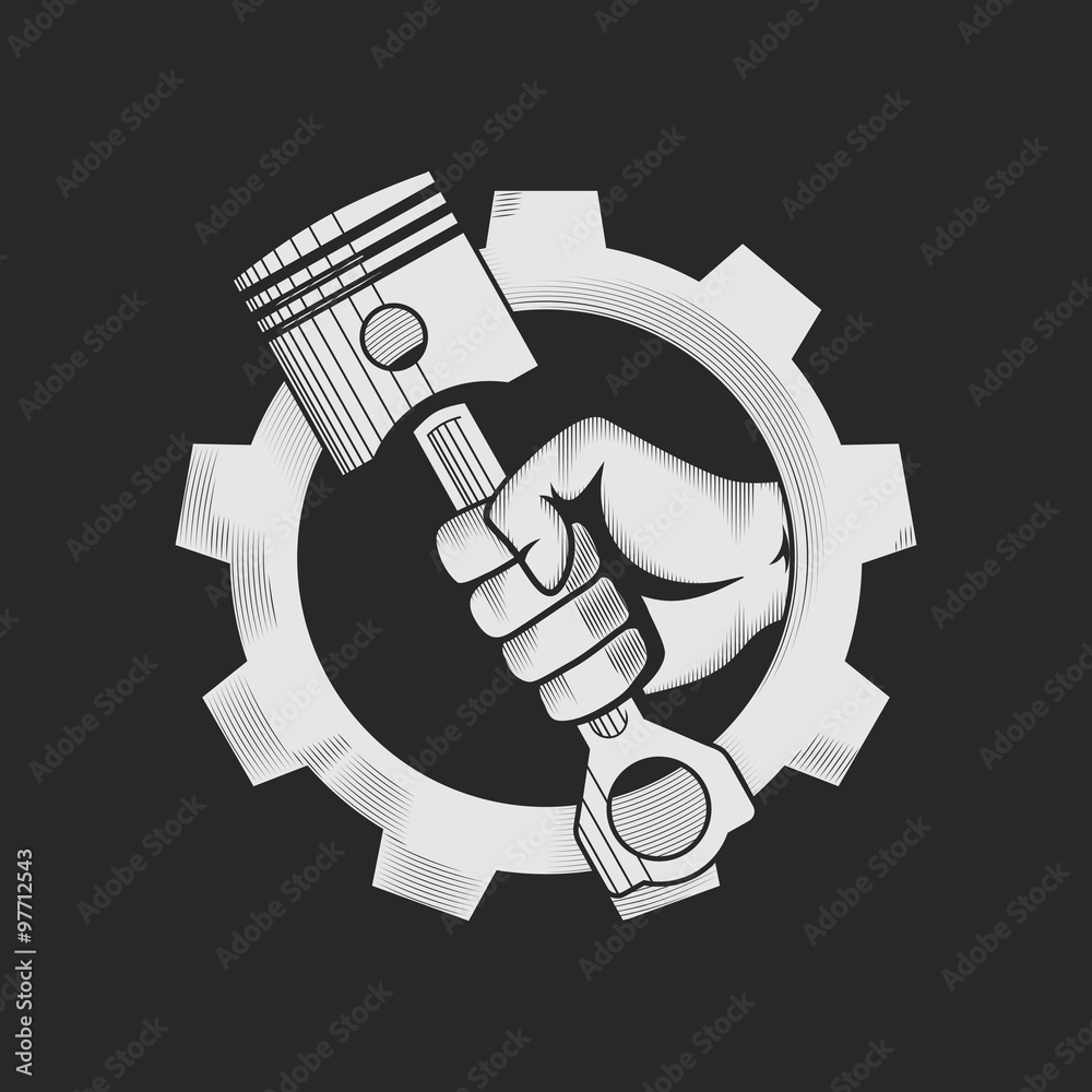 Car or bike workshop logo template (concept). Car engine pistons in the ...
