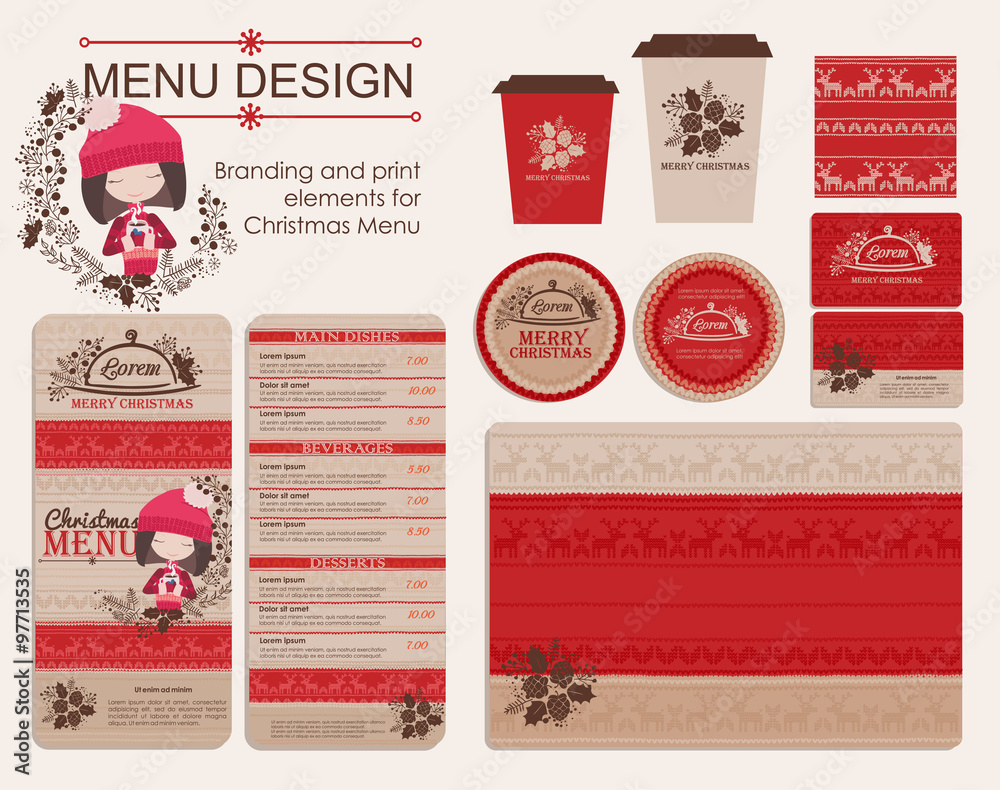 Branding and print elements for Christmas menu. Template for branding ...