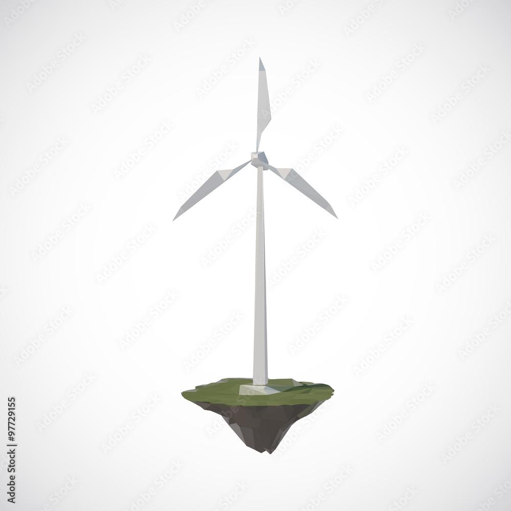Wind turbines on floating island, low poly style. Stock Vector | Adobe ...