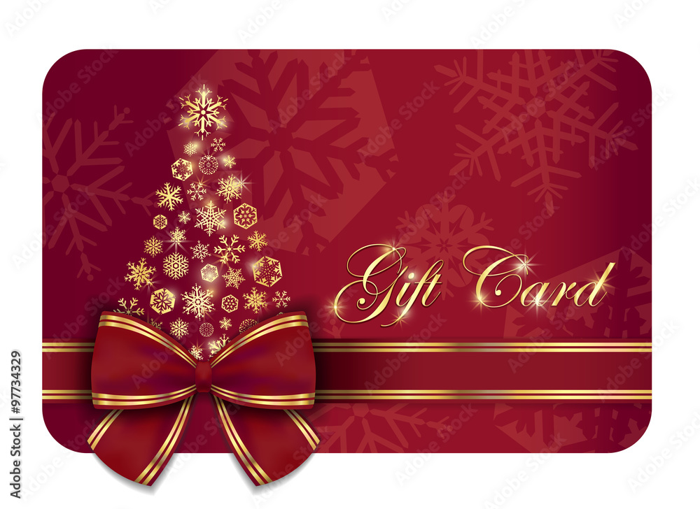 Red Christmas T Card With Wine Ribbon And Gold Snowflakes Stock Vektorgrafik Adobe Stock