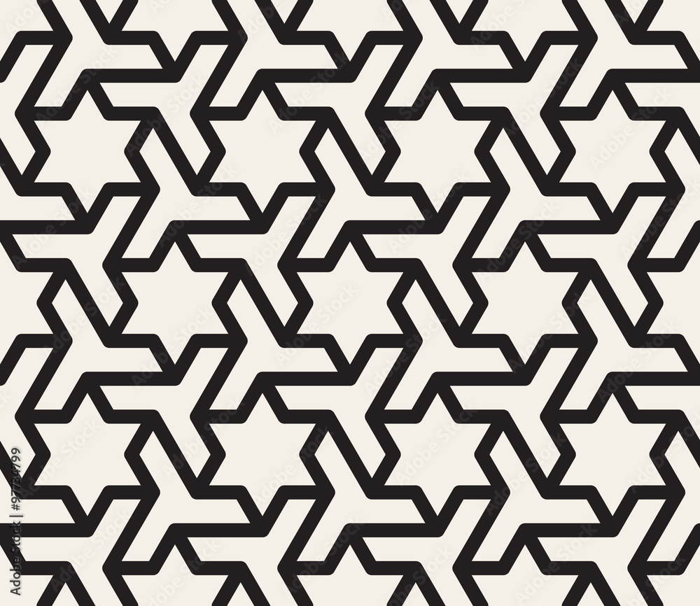 Vector Seamless Black And White Geometric Star Triangle Shape Tessellation Pattern Stock Vector