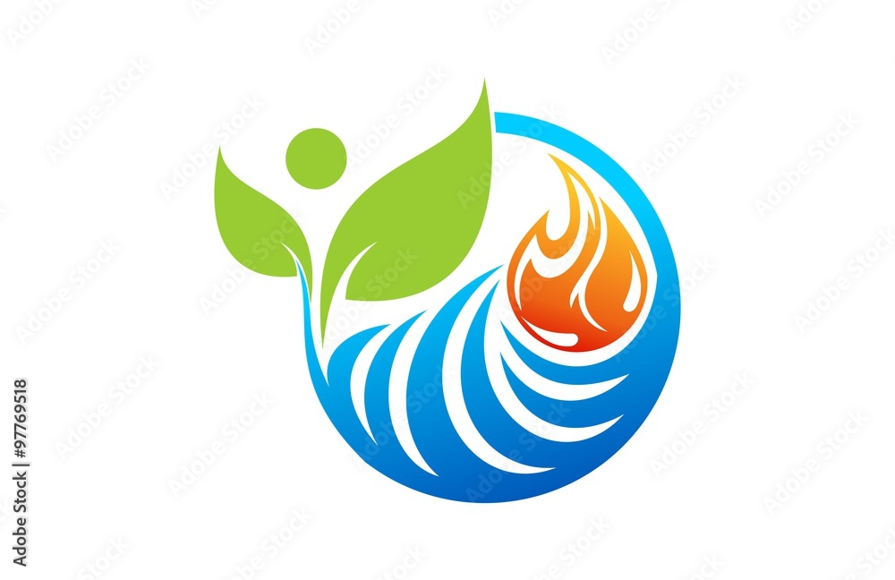 wave fire with leaf logo vector Stock Vector | Adobe Stock