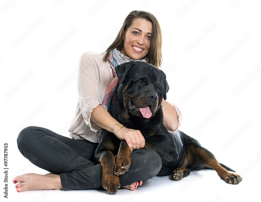 woman and rottweiler Stock Photo | Adobe Stock