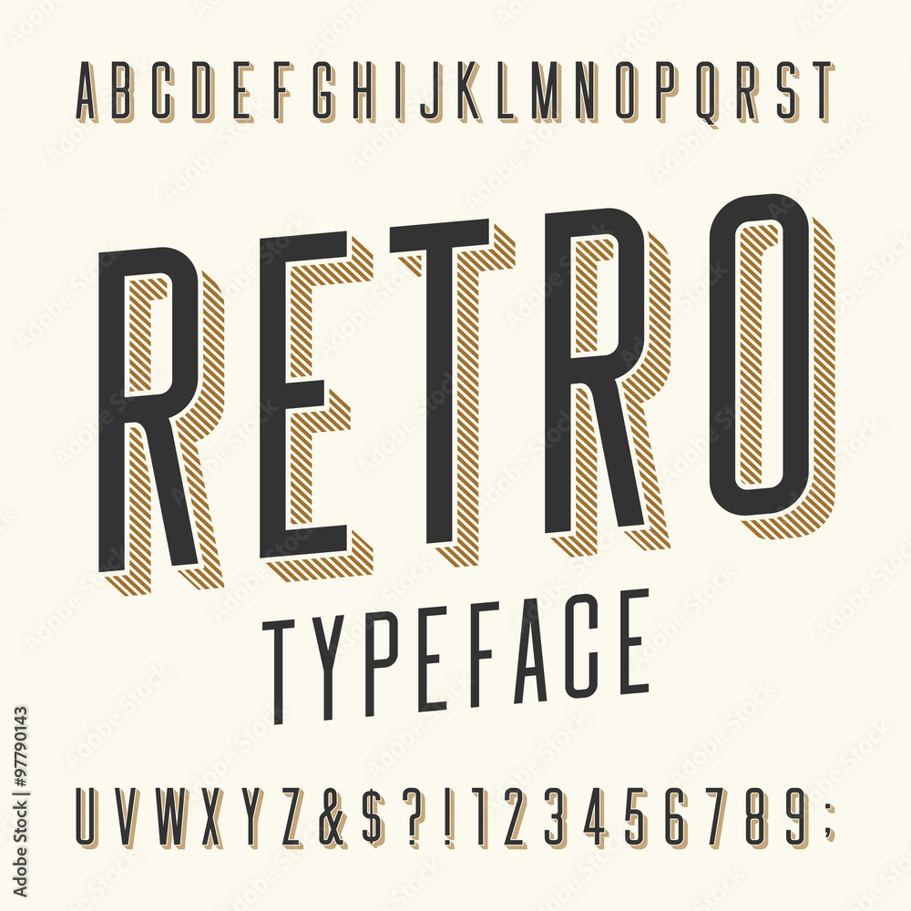 Retro typeface. Letters, numbers and symbols. Vintage alphabet vector ...