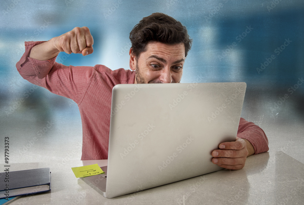 businessman sitting at office desk working stressed on computer laptop ...