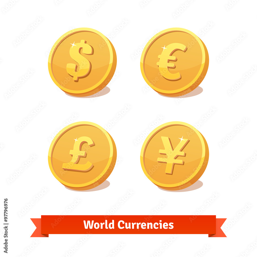 Main currencies symbols represented as gold coins Stock Vector | Adobe ...