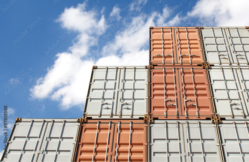 Colorful stack of container shipping at dockyard . Stock-Foto | Adobe Stock