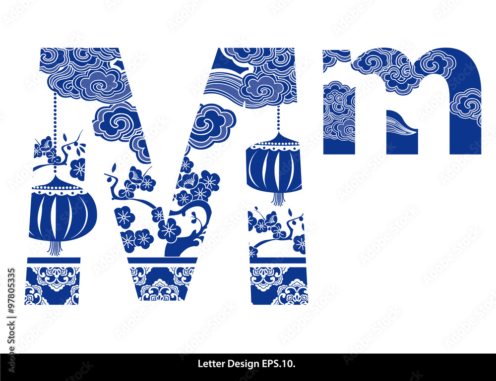Vector of Oriental style alphabet tape M. Traditional Chinese. Stock ...