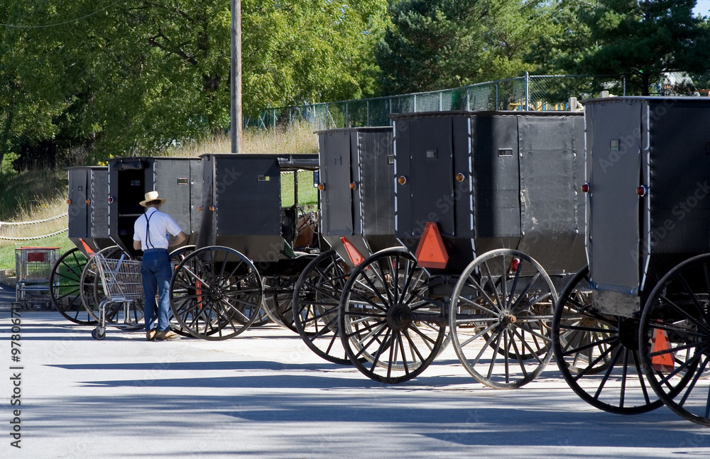 Amish Buggies Lined Up at the Grocery Store – Lots of Amish buggies at ...