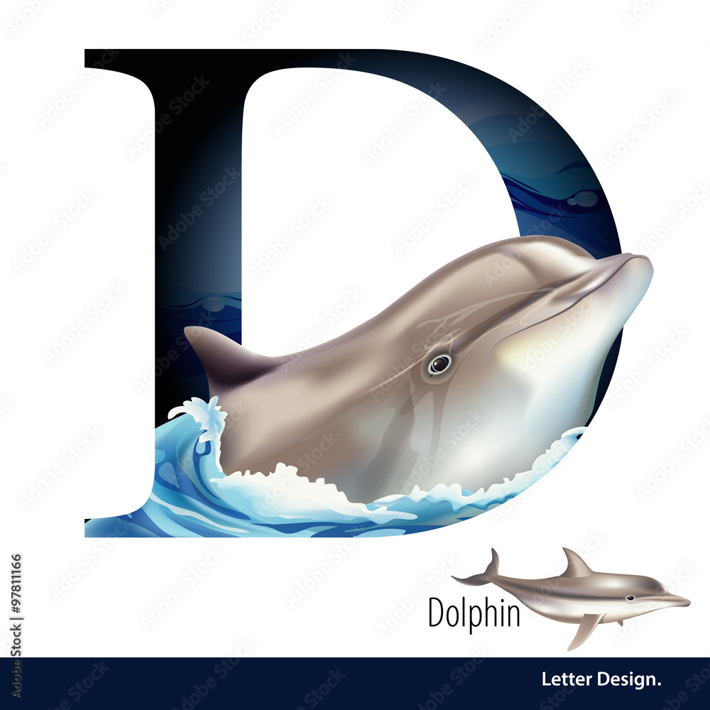 Vector illustration of Letter D for Dolphin alphabet. English Stock ...