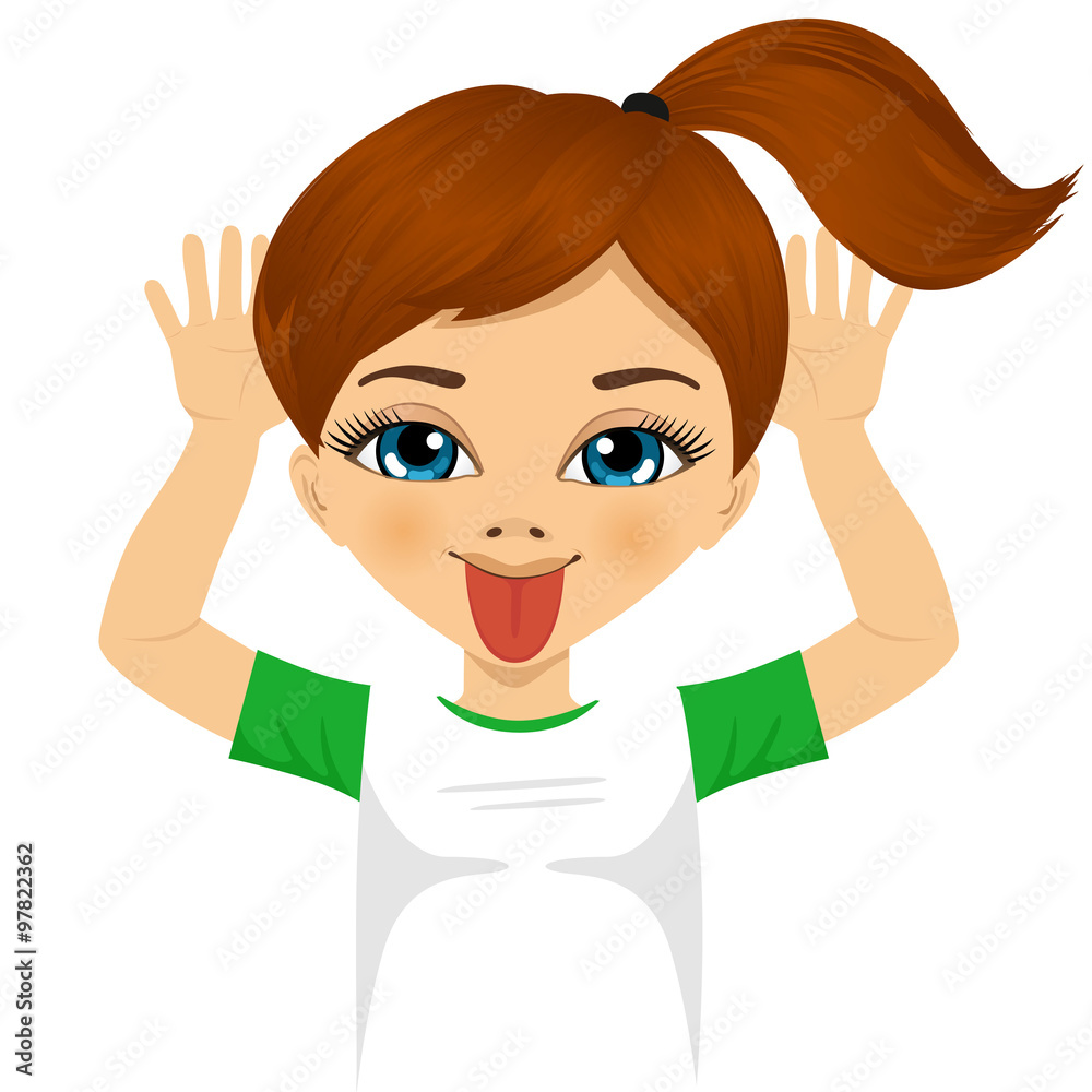 little girl making mocking expression with hands Stock Vector | Adobe Stock