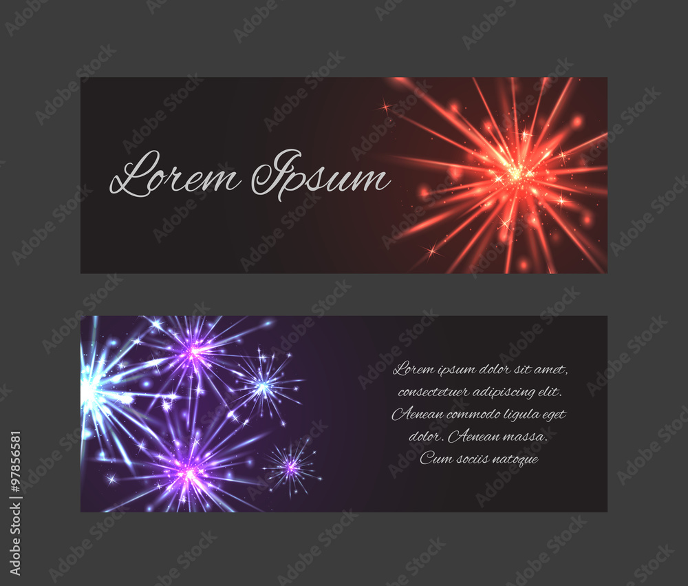 Vector template vouchers, gift card with fireworks place for tex Stock ...