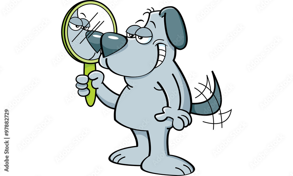 Cartoon illustration of a dog looking into a mirror. ilustração do ...