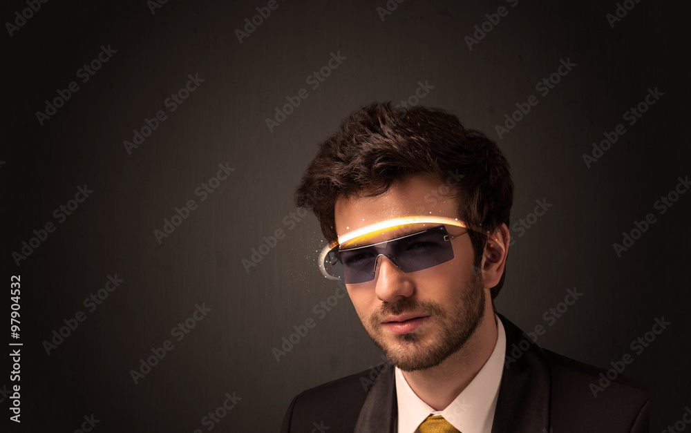 Handsome man looking with futuristic high tech glasses Stock Photo ...