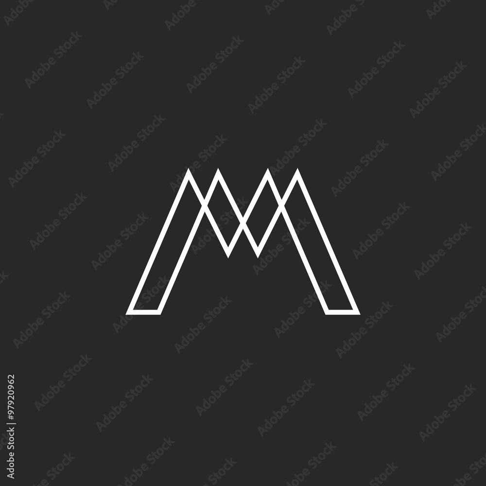 Logo M letter monogram, thin line weaving geometric shape, mockup ...