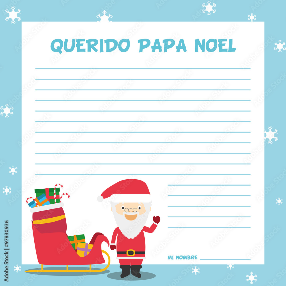 Plantilla de Carta a Papá Noel en español para la Navidad, con ...