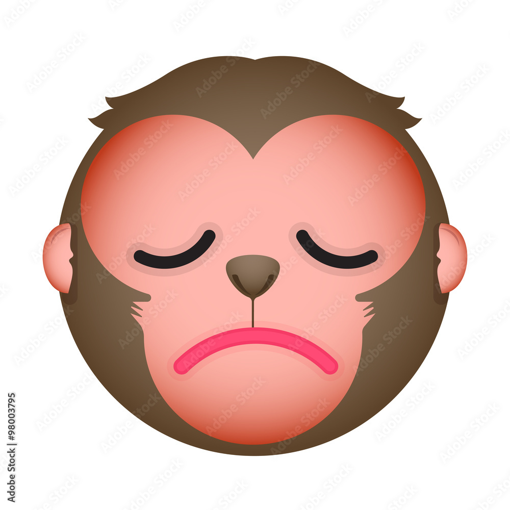 Flat monkey sad emoticon. Isolated vector illustration on white Stock ...