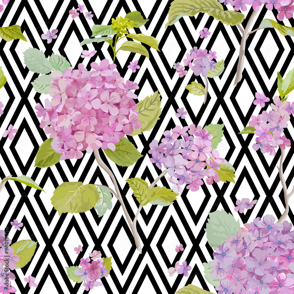Vintage Hydrangea Background - seamless pattern for design, print Stock ...