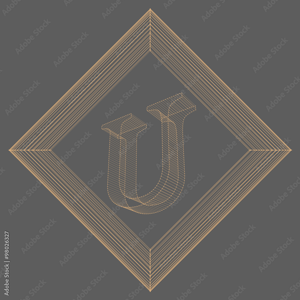 Vector illustration of letter U. Fonts of Mesh polygonal. The ...