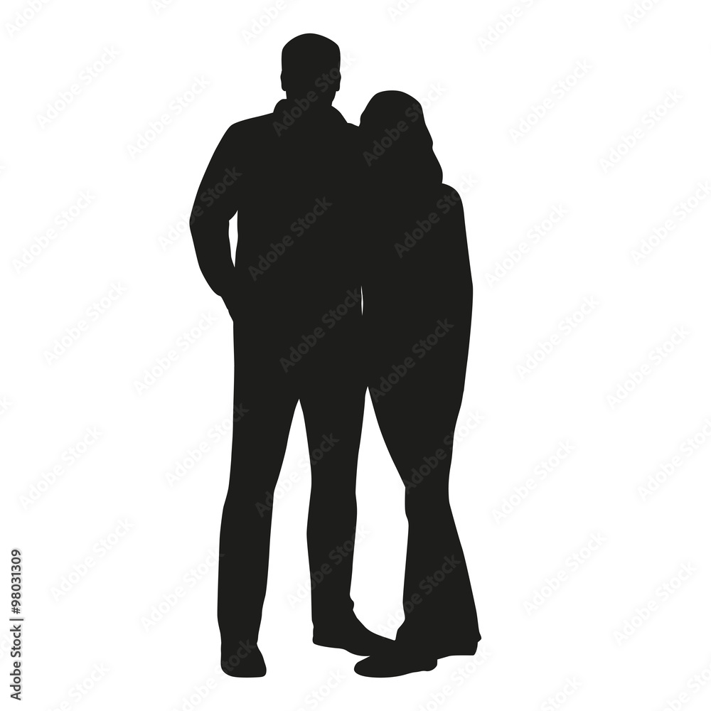 Couple vector silhouette. Hugging people Stock Vector | Adobe Stock