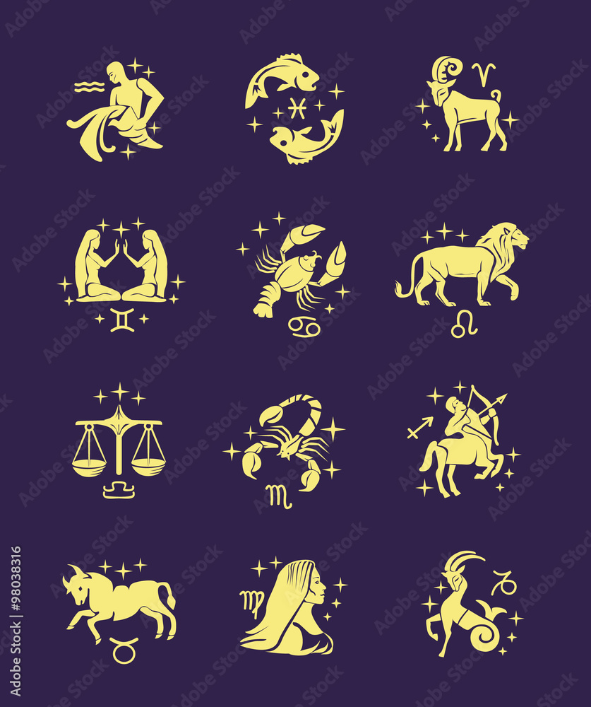 Zodiac signs vector outline gold icon set Stock Vector | Adobe Stock