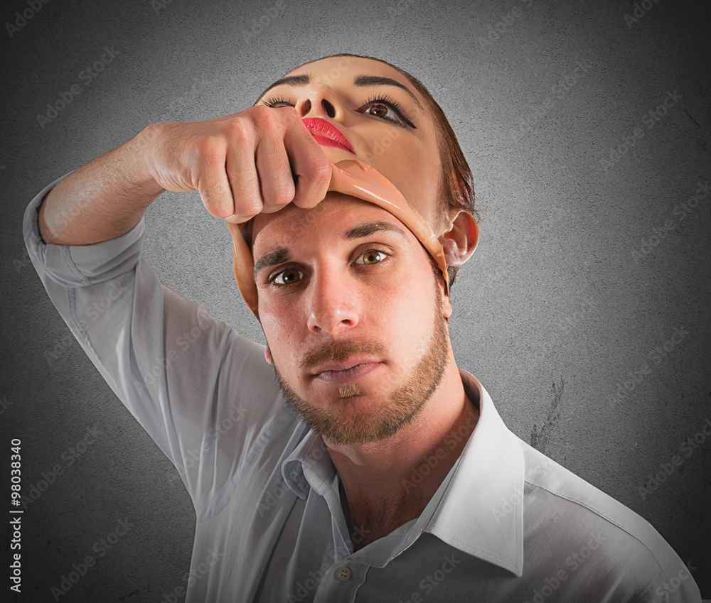 Man with woman face Stock-Foto | Adobe Stock