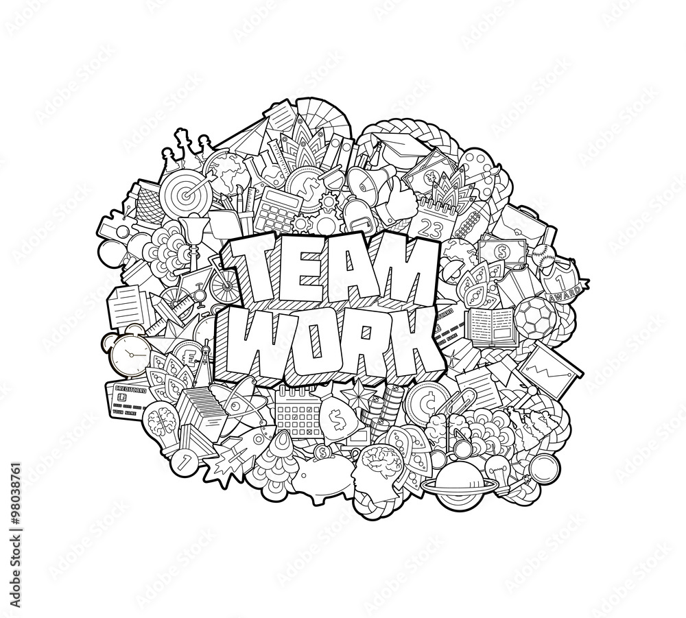 Team Work - Hand Lettering and Doodles Elements Sketch Stock ...