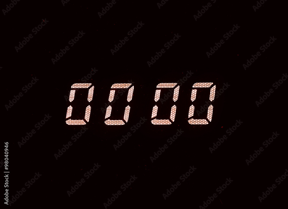 Horizontal red vintage digital zero display clock dust particles Photos ...