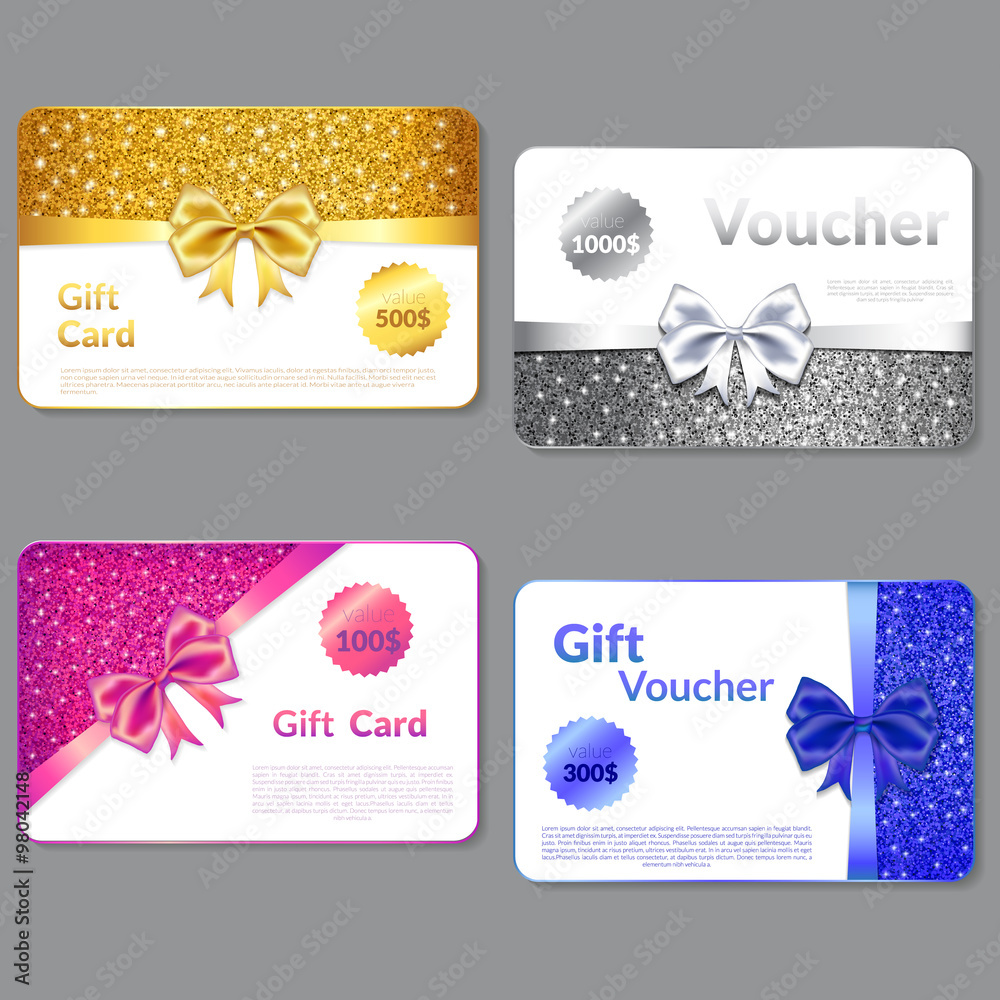 Gift Voucher Design with Glitter Texture and Bow. . Stock Vector ...