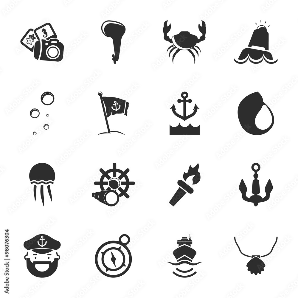 sea 16 icons universal set for web and mobile Stock Vector | Adobe Stock