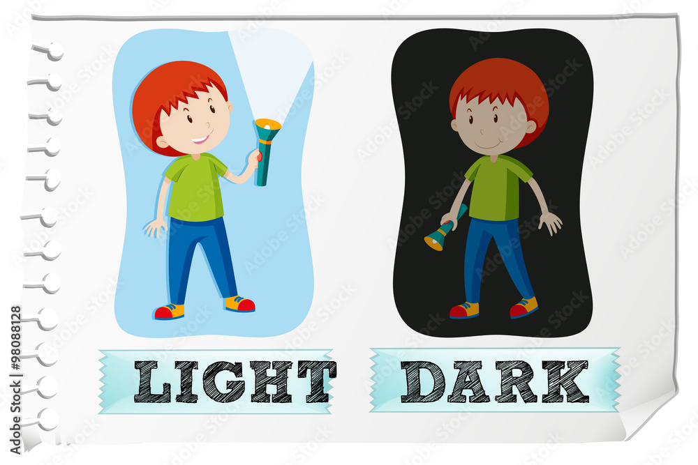 Opposite adjectives with light and dark Stock 벡터 | Adobe Stock
