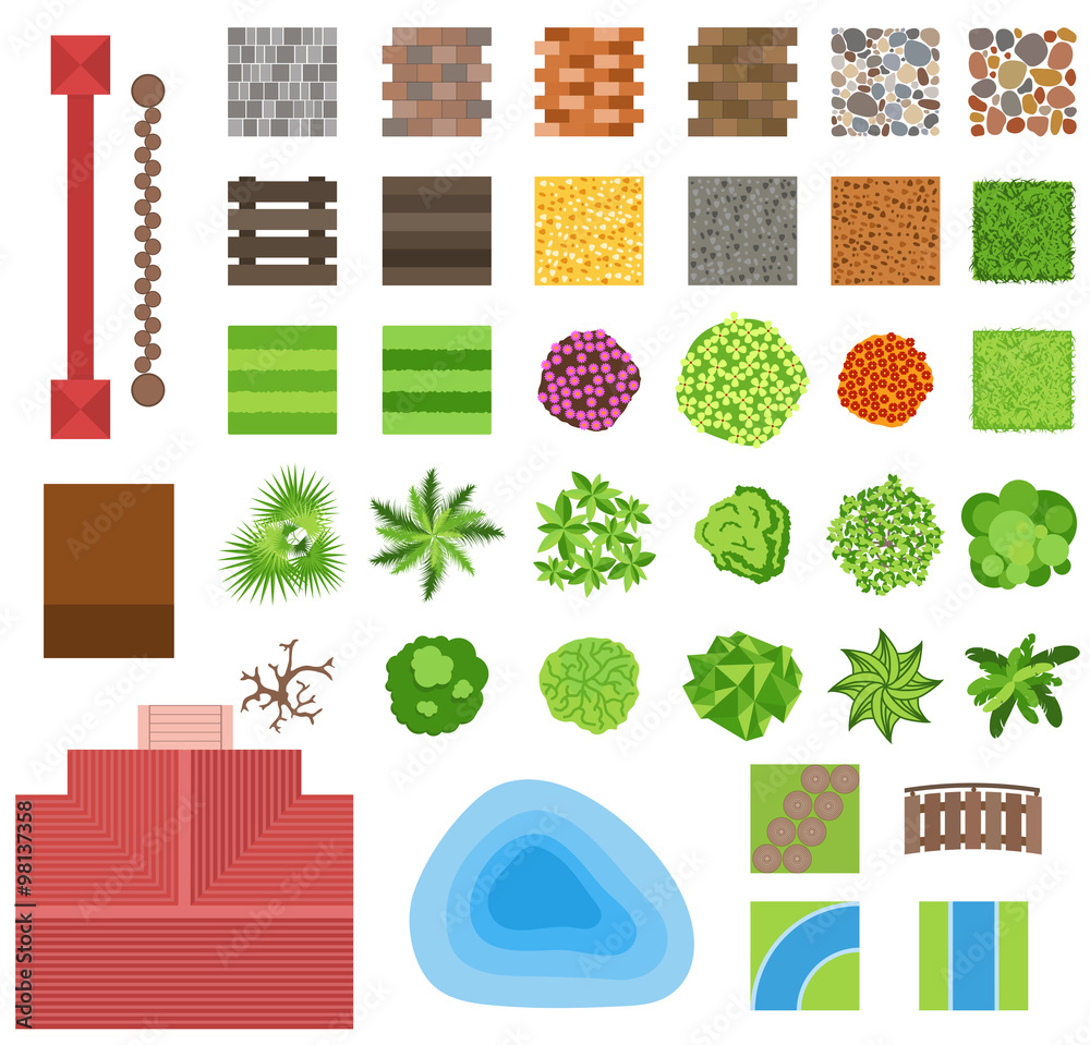 Landscaping garden design elements Stock Vector | Adobe Stock