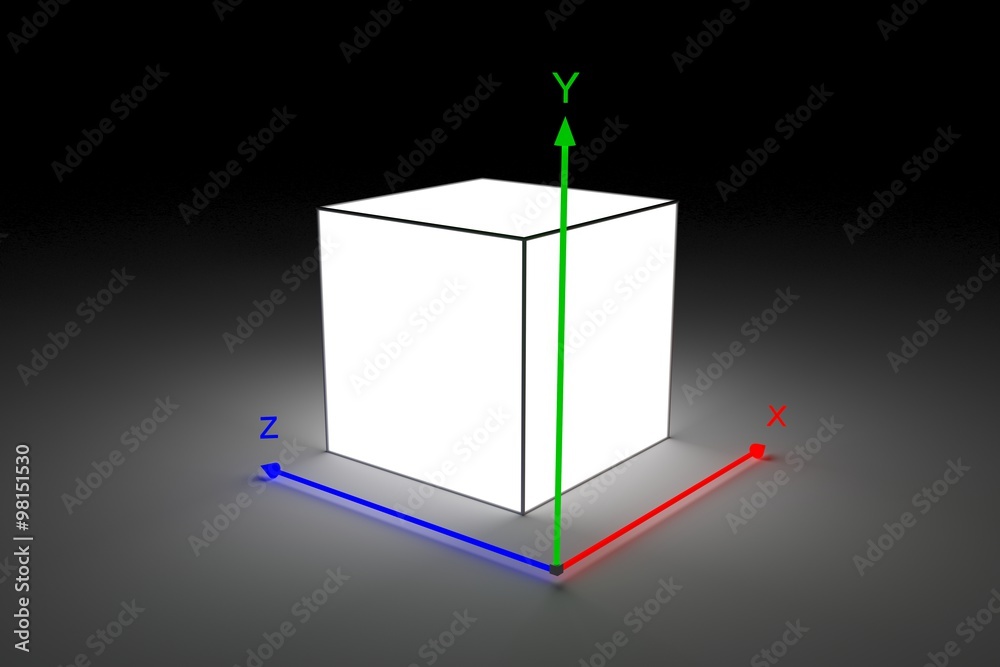 3d/box with coordinate system shows a three-dimensional image neon glow ...