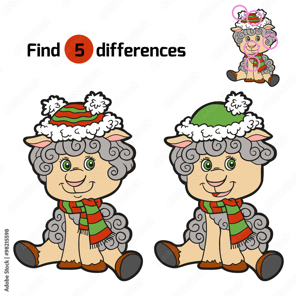 Find differences: Christmas winter sheep. Game for children Stock ...