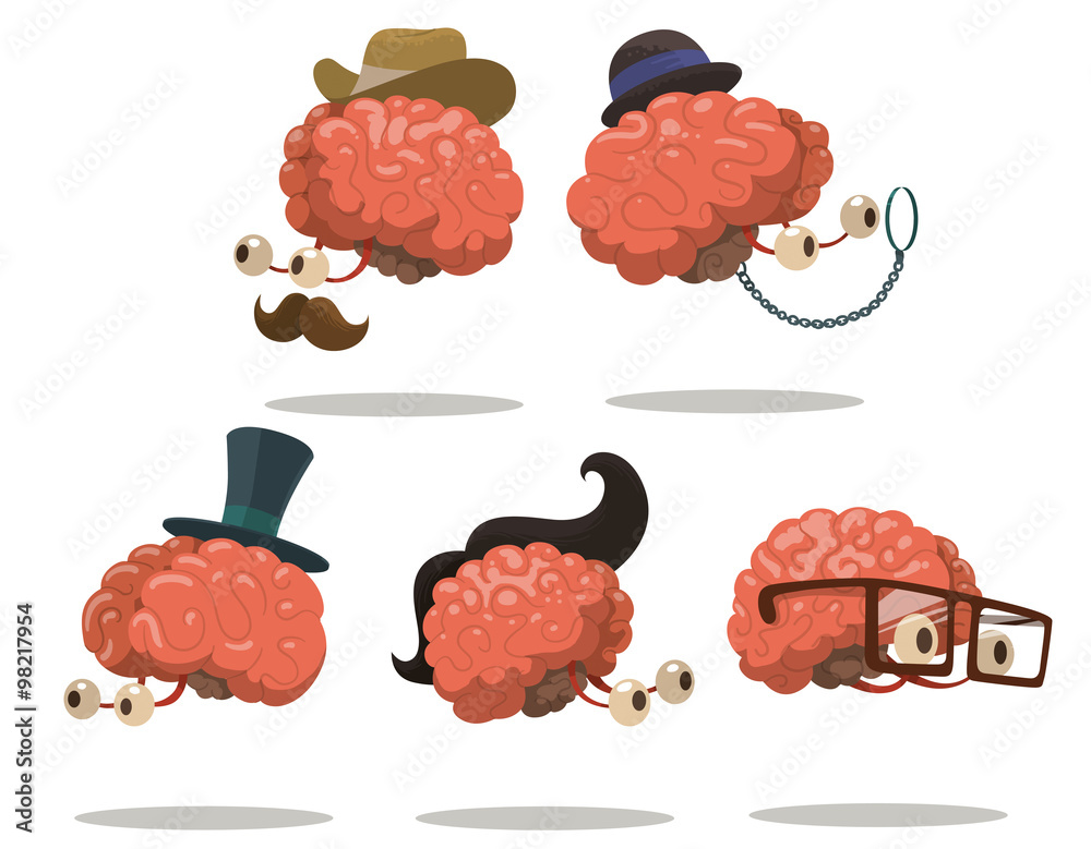 Vector Set of cartoon brains. Cartoon image of a set funny pink smart ...