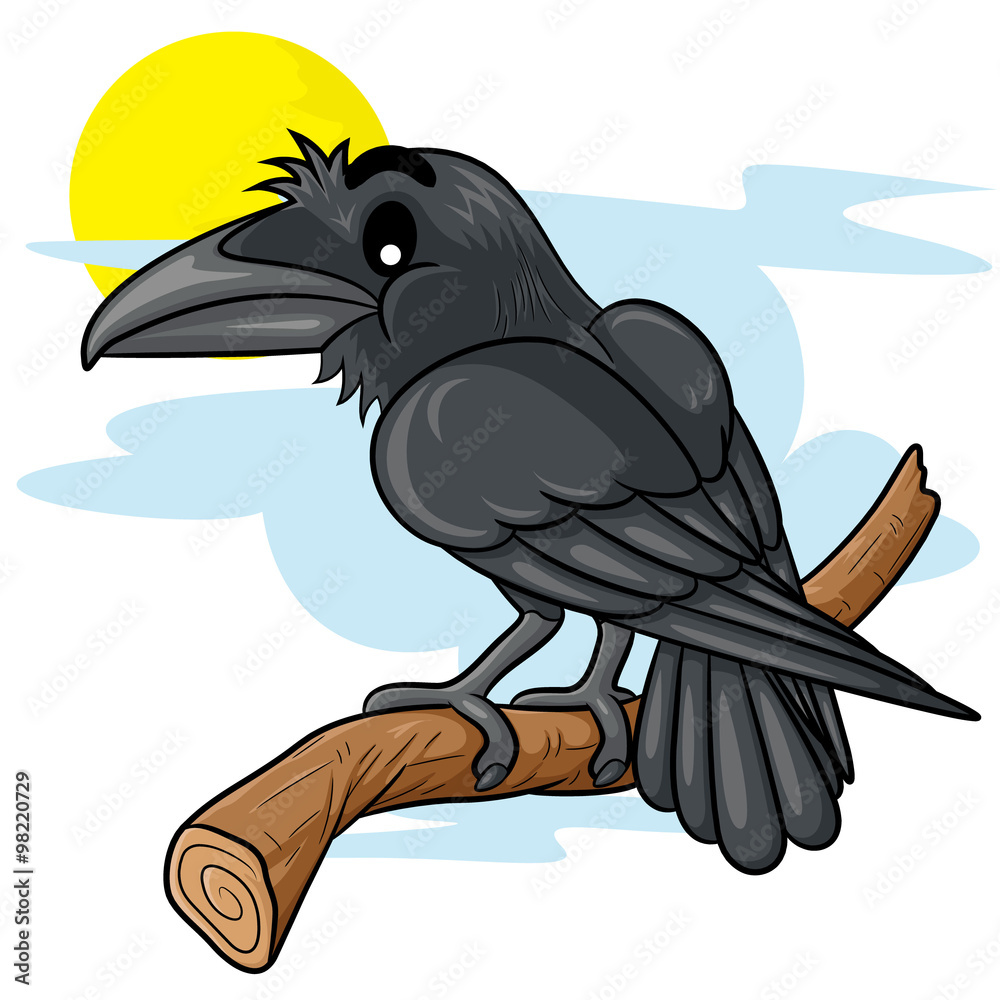 Raven Cartoon Illustration of cute cartoon raven. Stock Vector | Adobe ...