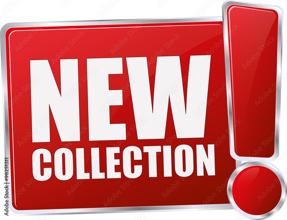 modern red new collection vector sign in red with metallic border and a ...