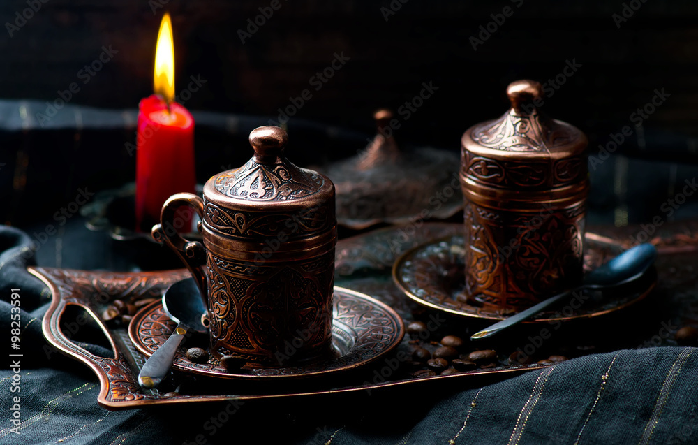 coffee in metal Turkish traditional cups Stock Photo | Adobe Stock