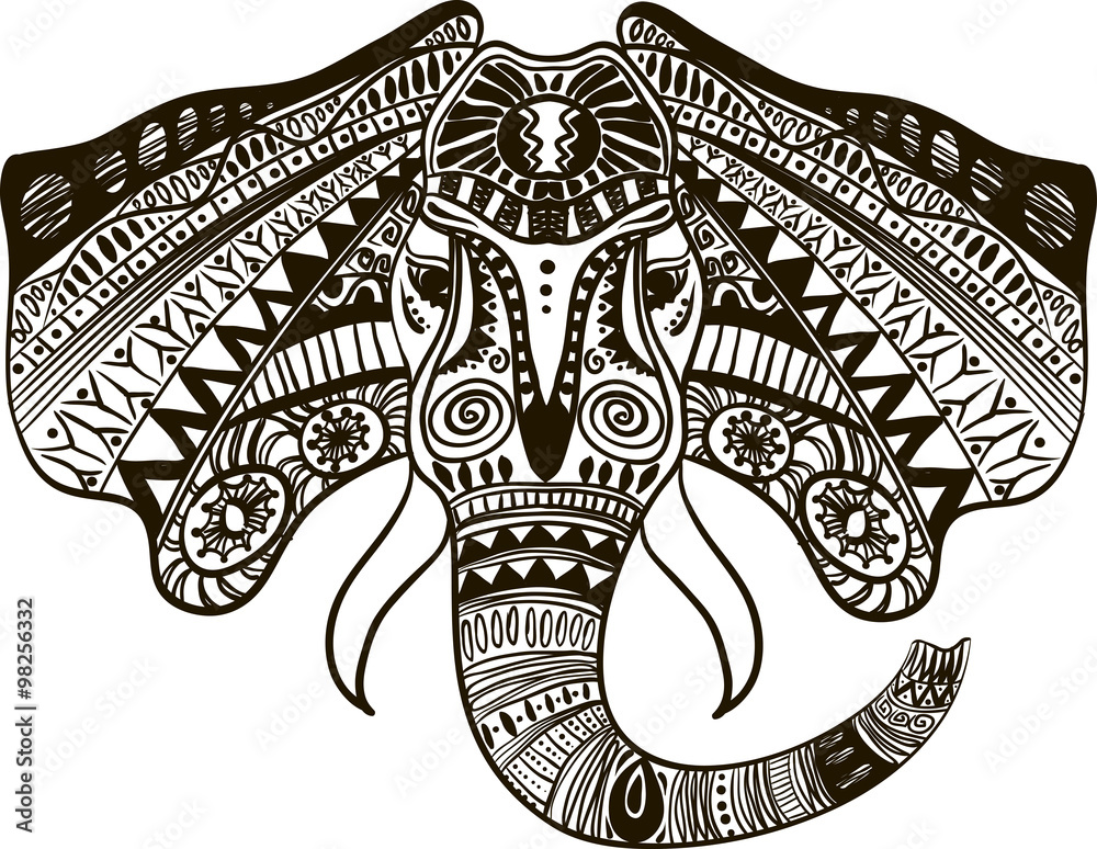 the head of an elephant. Abstract Drawing of an elefant's head in black ...
