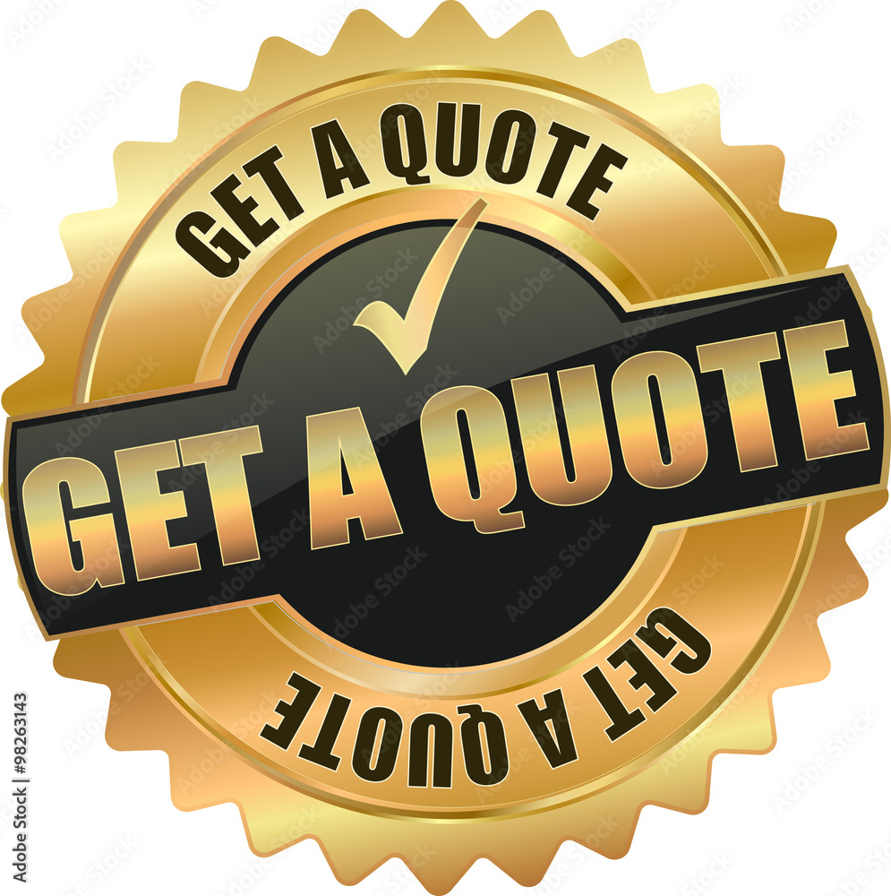 golden shiny vintage get a quote 3D vector icon seal sign button shield ...